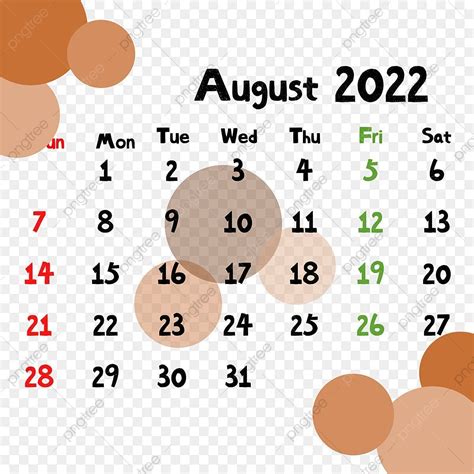 August Calendar Vector PNG Images 2022 Calendar August Polkadots