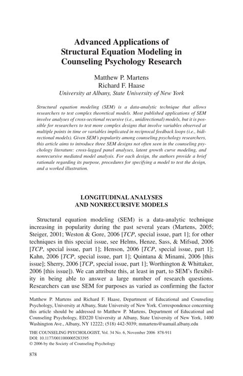 Pdf Advanced Applications Of Structural Equation Modeling In Counseling Psychology Research