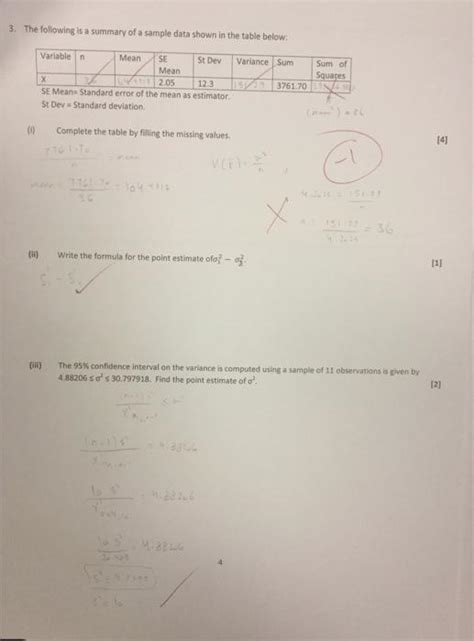 Solved The Following Is A Summary Of A Sample Data Shown Chegg