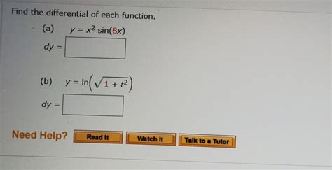 solved find the differential of each function a y x2