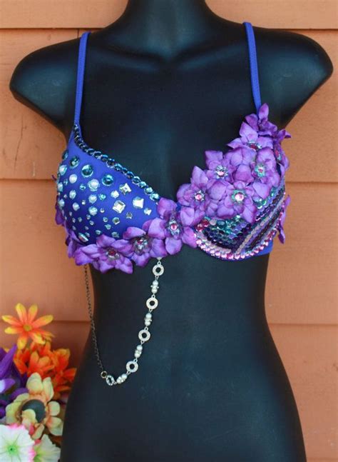 Purple Festival Bra Purple Flower Bra Rave Bra With Chain Etsy Canada