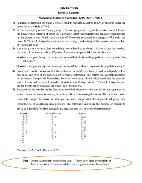 unity university manegerial statistics group 5 unity university
