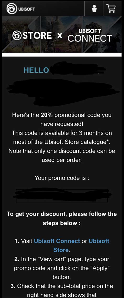 Hello Ubisoft Sub I Have A Off Promo Code To Be Used On The Ubisoft Store Only And For PC