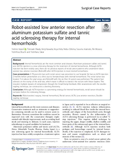 Pdf Robot Assisted Low Anterior Resection After Aluminum Potassium