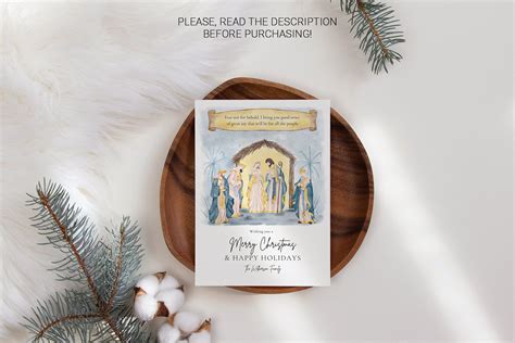 Christmas Greeting Religious Card Nativity Scene Holiday Card By Paw