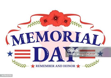 미국 국기가 있는 현충일 그림 방문 페이지 템플릿을 위해 그려진 평평한 만화 손으로 공로를 인정하고 공로를 표합니다 7월에 대한 스톡 벡터 아트 및 기타 이미지 Istock