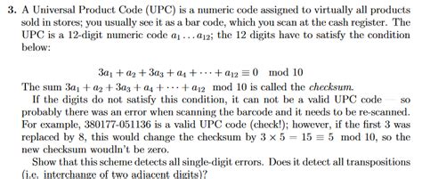Solved A Universal Product Code Upc Is A Numeric Code Chegg
