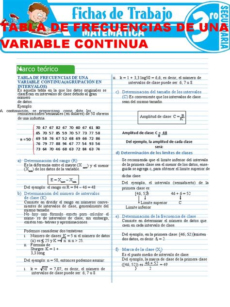 Tabla De Frecuencias De Una Variable Continua Para Tercer Grado De