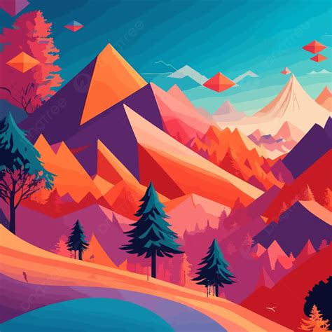 Many Mountains And Trees Illustration Background Vector Illustration