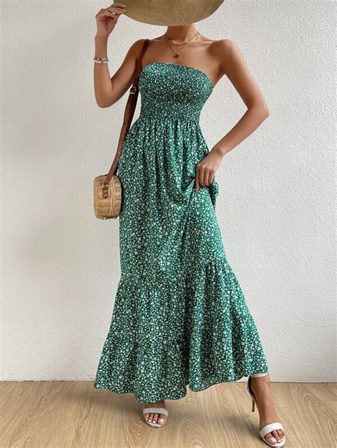 Shein Vcay Ditsy Floral Ruffle Hem Tube Dress Shein Usa