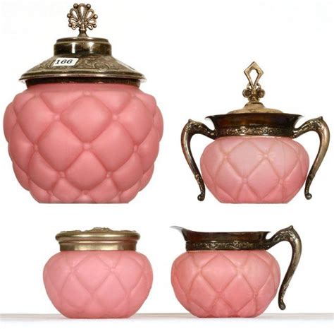 4 Pink Satin Florette Pattern Art Glass Items Lot 166 Glass Art