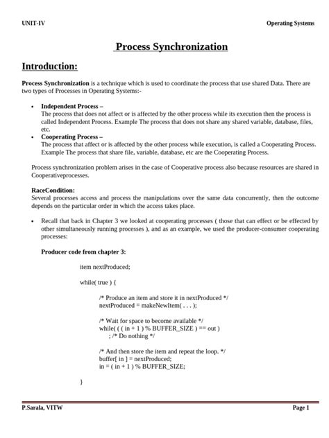 Os Unit3 Process Synchronization 1 Pdf