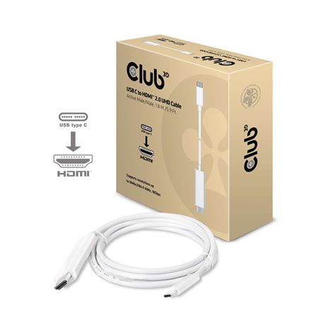 Club3d 18m Usb 31 Type C To Hdmi 20 Uhd Active Cable Cac 1514
