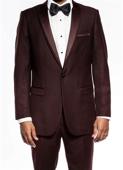 Brown Slim Fit 2 Piece Tuxedo With Satin Peak Lapel Mens Fashion