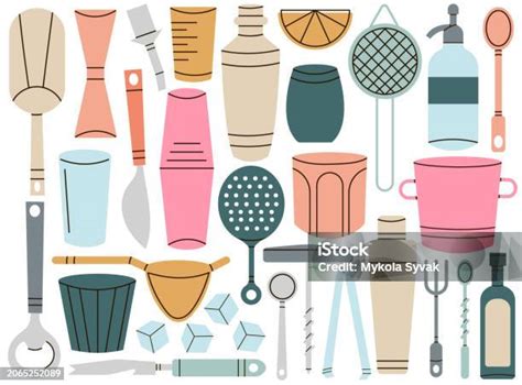 바텐더 물건 바 장비 세트 알코올 음료 및 칵테일 준비 벡터 일러스트 레이 션 바 카운터에 대한 스톡 벡터 아트 및 기타 이미지 바 카운터 강철 개인 장식품 Istock