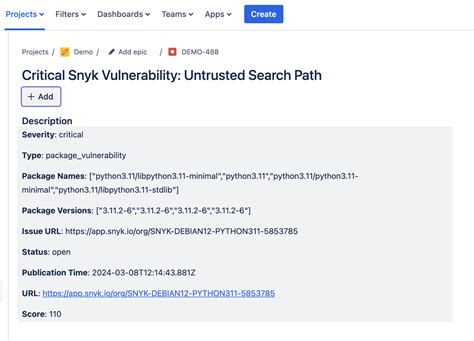 Automatically Create Jira Issue From Snyk Vulnerability Port