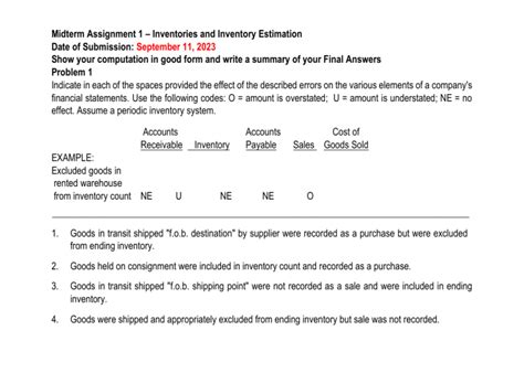 Inventory Accounting Assignment Problems And Solutions