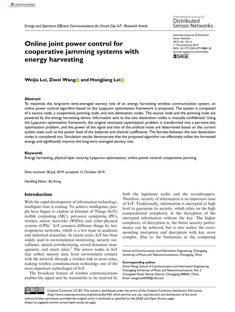 Pdf Online Joint Power Control For Cooperative Jamming Systems With Energy Harvesting