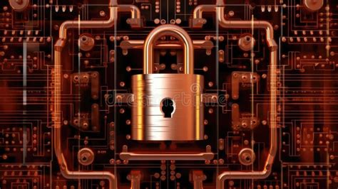 Lock Circuit Board Background Bronze Black Generative Ai Stock