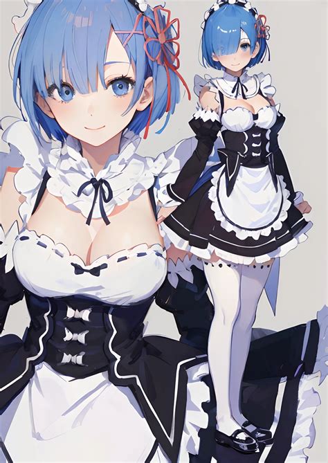Anime Girl In Maid Outfit With Blue Hair And White Dress Seaart Ai