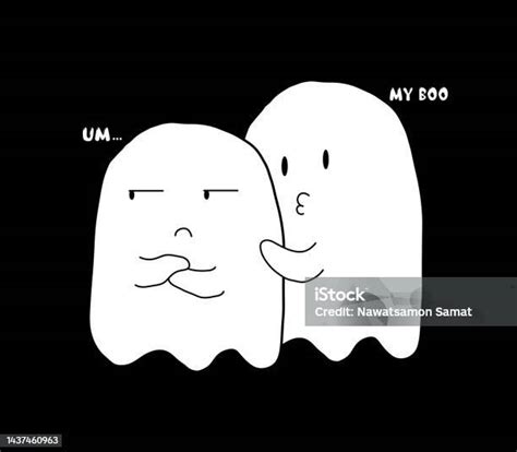 무서운 할로윈 유령 할로윈 밤에 사랑을 보여주는 만화 백인 커플 유령 스티커 아이디어 티셔츠 인쇄 장식 및 웹 사이트에 대한 벡터 그리기 아이디어 공포 무서움에 대한 스톡