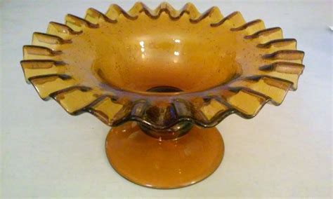 Elegant Vintage Amber Glass Pedestal Bowl
