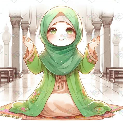 بک گراند کودکانه دختر ناز با حجاب در حال دعا کردن در مسجد کد 42125