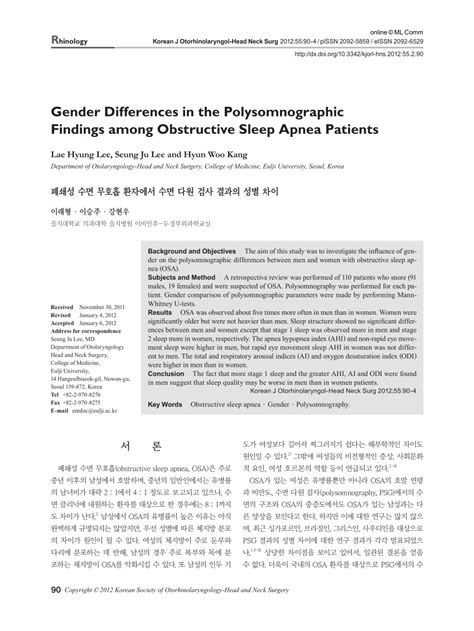 Pdf Gender Differences In The Polysomnographic Findings Among