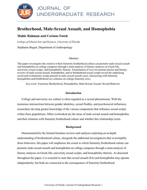 Pdf Brotherhood Male Sexual Assault And Homophobia