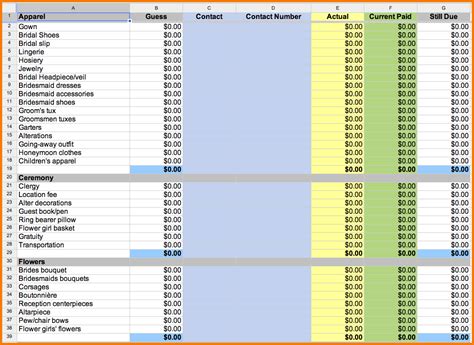 Printable Wedding Expense List Db Excel Com