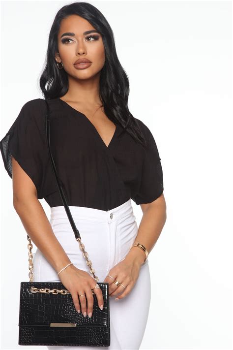 Youre My Type Surplice Bodysuit Black Fashion Nova Bodysuits