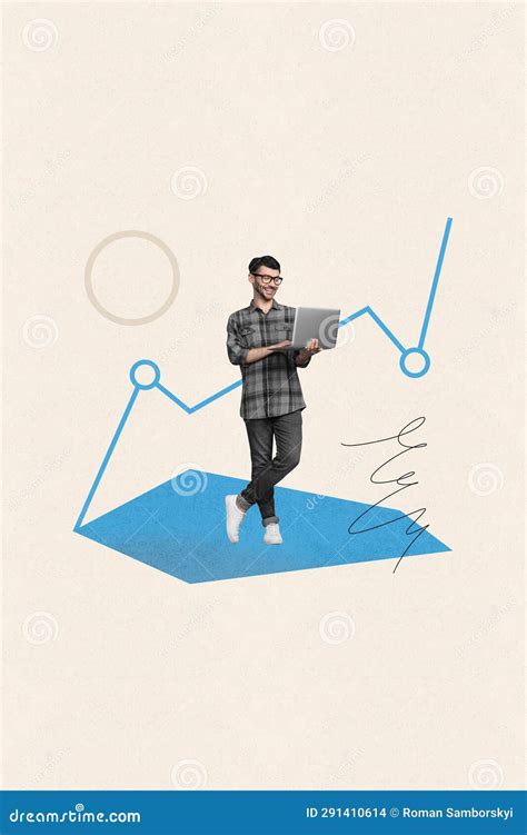Collage Picture Poster Of Smiling Worker Programmer Analyzing