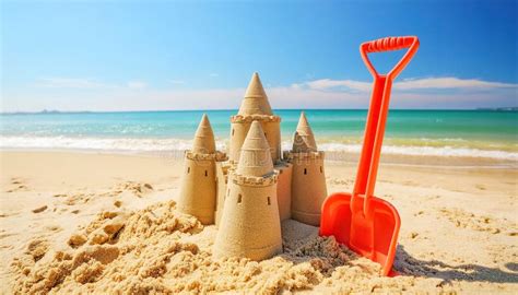 Majestic Sandcastle By The Sunny Seashore Stock Illustration