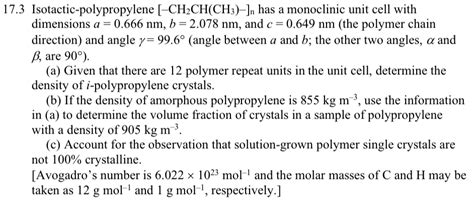 Solved 173 Isotactic Polypropylene Ch2chch3 Has A