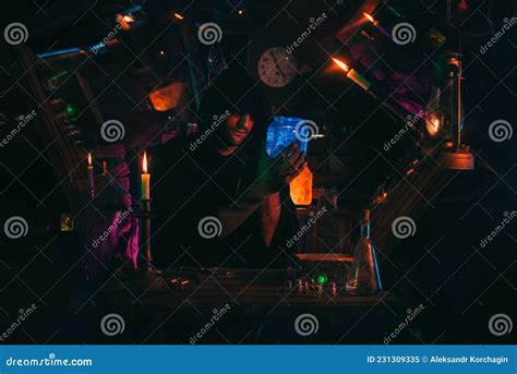 Dark Laboratory Room With Beakers With Colourful Fluids Created Using Generative Ai Technology