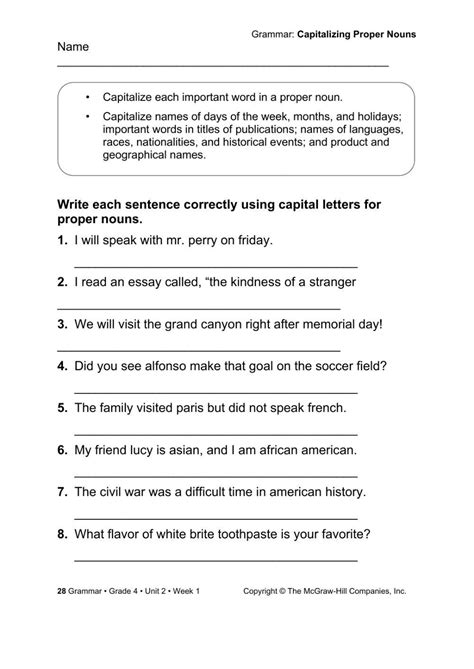 Proper Nouns Worksheet For 1st 2nd Grade Lesson Planet Worksheets Library