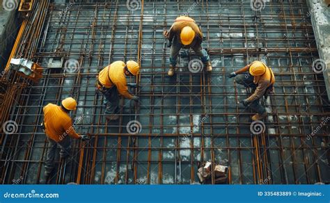 Construction Workers On Rebar Grid During Construction Stock Illustration Illustration Of