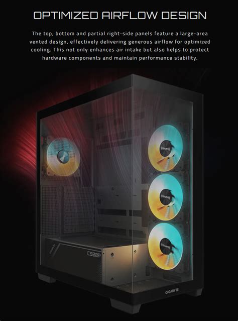 Gigabyte C500 Panaromic Stealth Tempered Glass Mid Tower Pc Case Rgb
