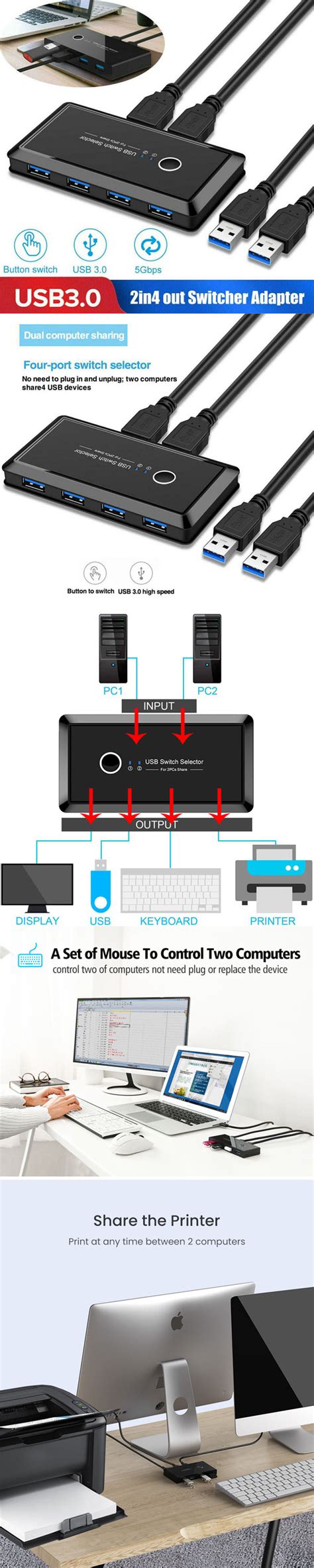USB Switch USB Sharing Switch For Computers Sharing USB Ports KVM Switches For PCs