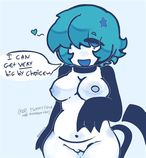 Rule 34 Artist Signature Blue Background Blue Hair Breasts Chubby