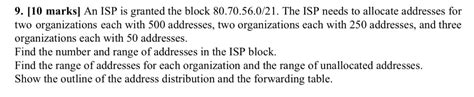 solved 9 [10 marks] an isp is granted the block