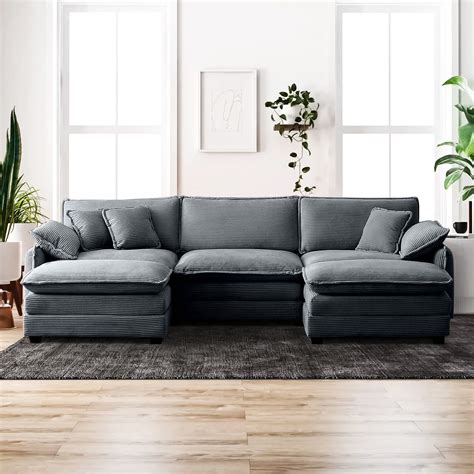 Buiord 115 Modular Sectional Sofa Oversize Corduroy U Shaped Sofa And