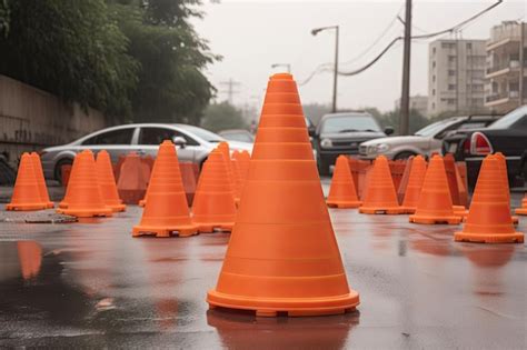 Conos de tráfico que se utilizan como barrera improvisada durante