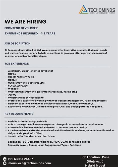 techominds pvt ltd on linkedin hiring frontend javascript html5