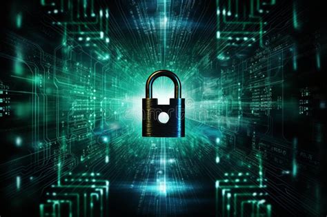 Secure Lock Firewall Barrier With Binary Code And Circuits Stock