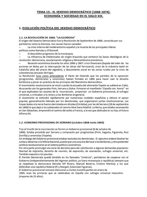 Tema 12 El Sexenio Democratico Pdf Gobierno Teorías Políticas