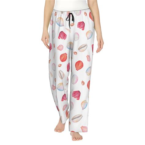 Kll Womens Red Coral And Scallop Seashell Print Pajama Pants Soft Pajama Bottoms For Women Cozy