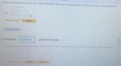 solved find a polynomial function with real coefficients