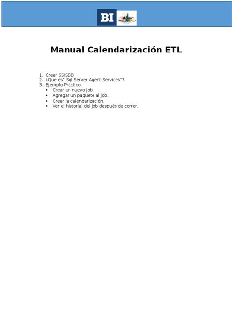 Manual Calendarización Etl Pdf Servidor Sql De Microsoft Servidor