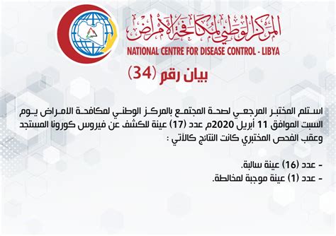 بيان المركز الوطني المركز الوطني لمكافحة الأمراض ليبيا